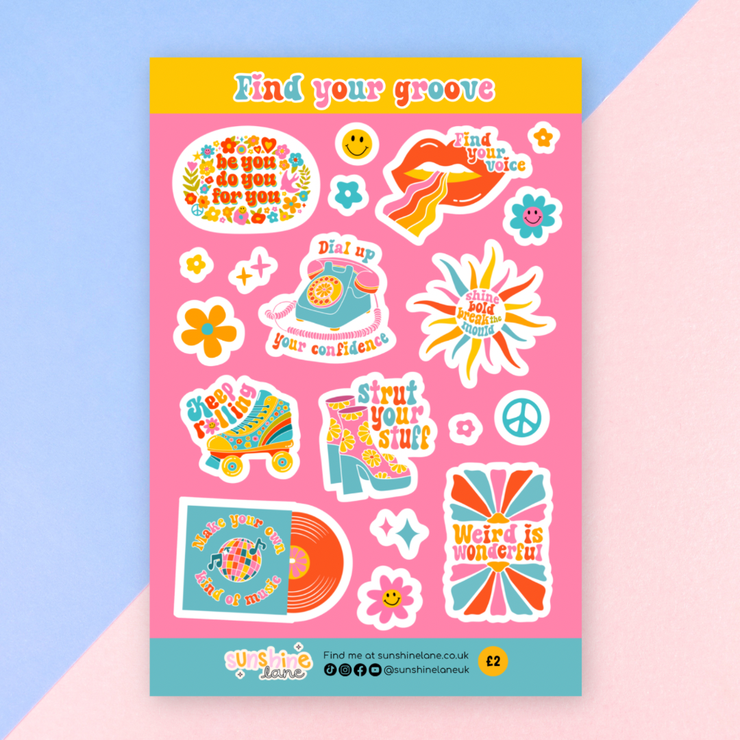 Find Your Groove Retro Sticker Sheet – Sunshine Lane